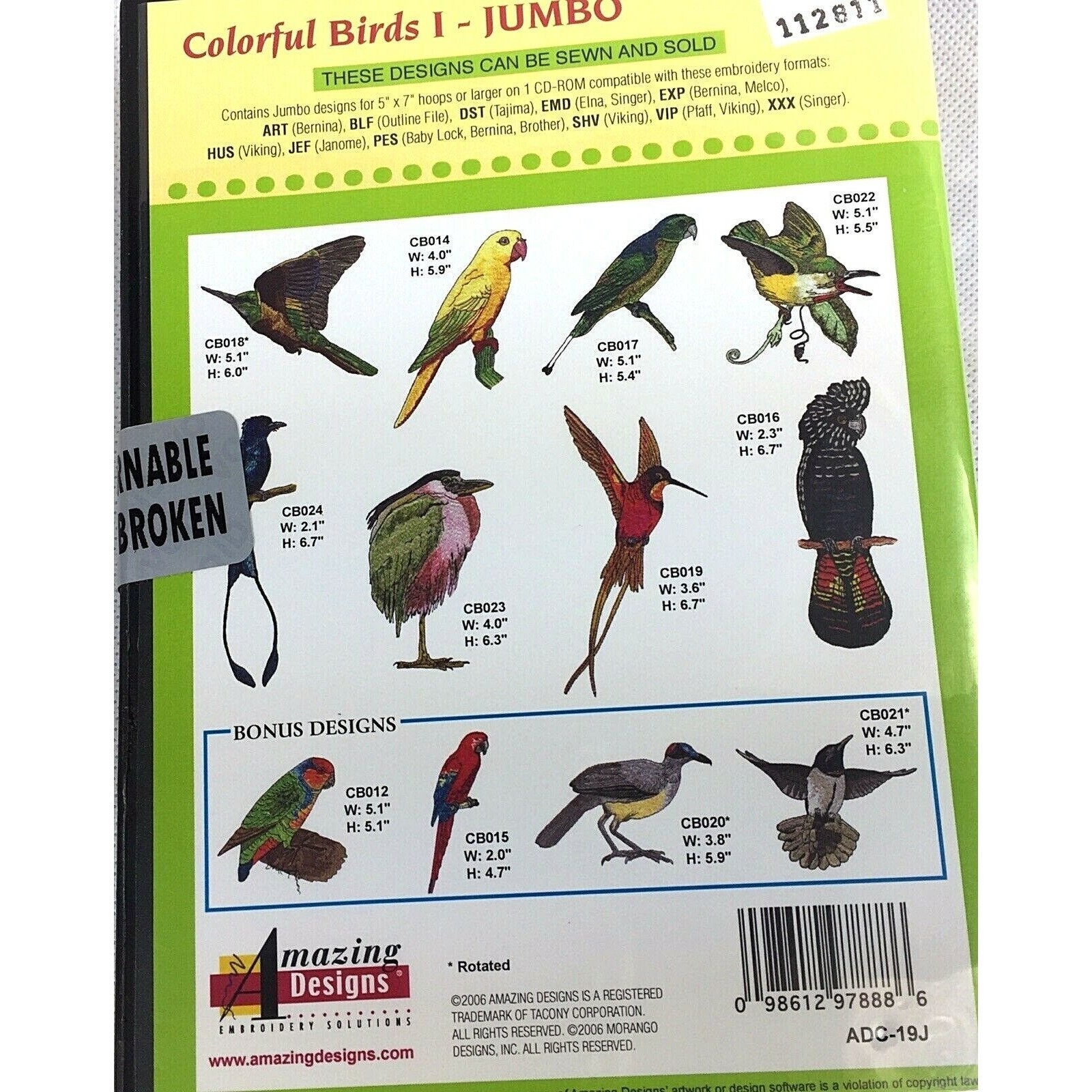 Amazing Designs Embroidery Software Colorful Birds 20 Jumbo Designs - Etsy