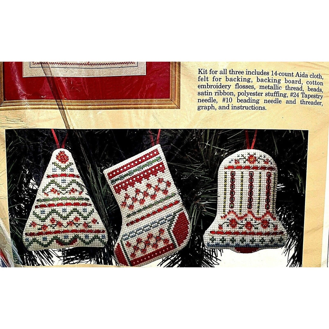 The Creative Circle Cross Stitch Kit #2449 Little Gem Tree 4 Ornaments ...