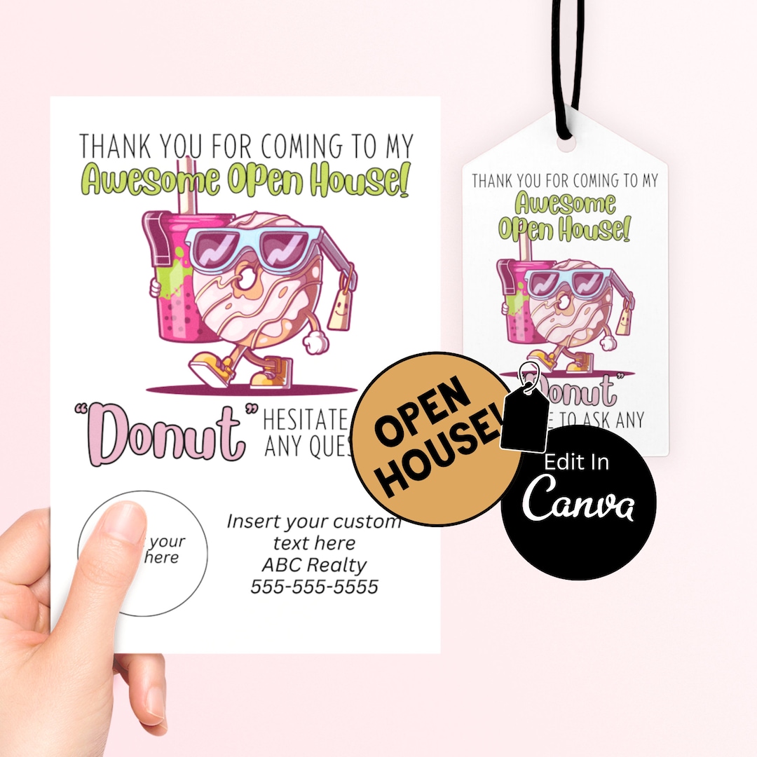 Customizable Open House Donut Tag for Real Estate | Realtor Donut Snack ...
