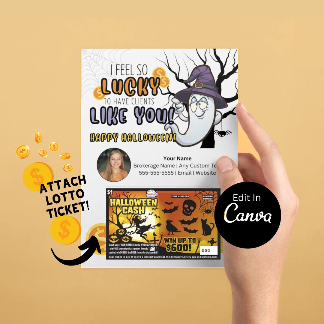 Customizable Lotto Ticket Card | Friends Gamble Realtor | Halloween ...