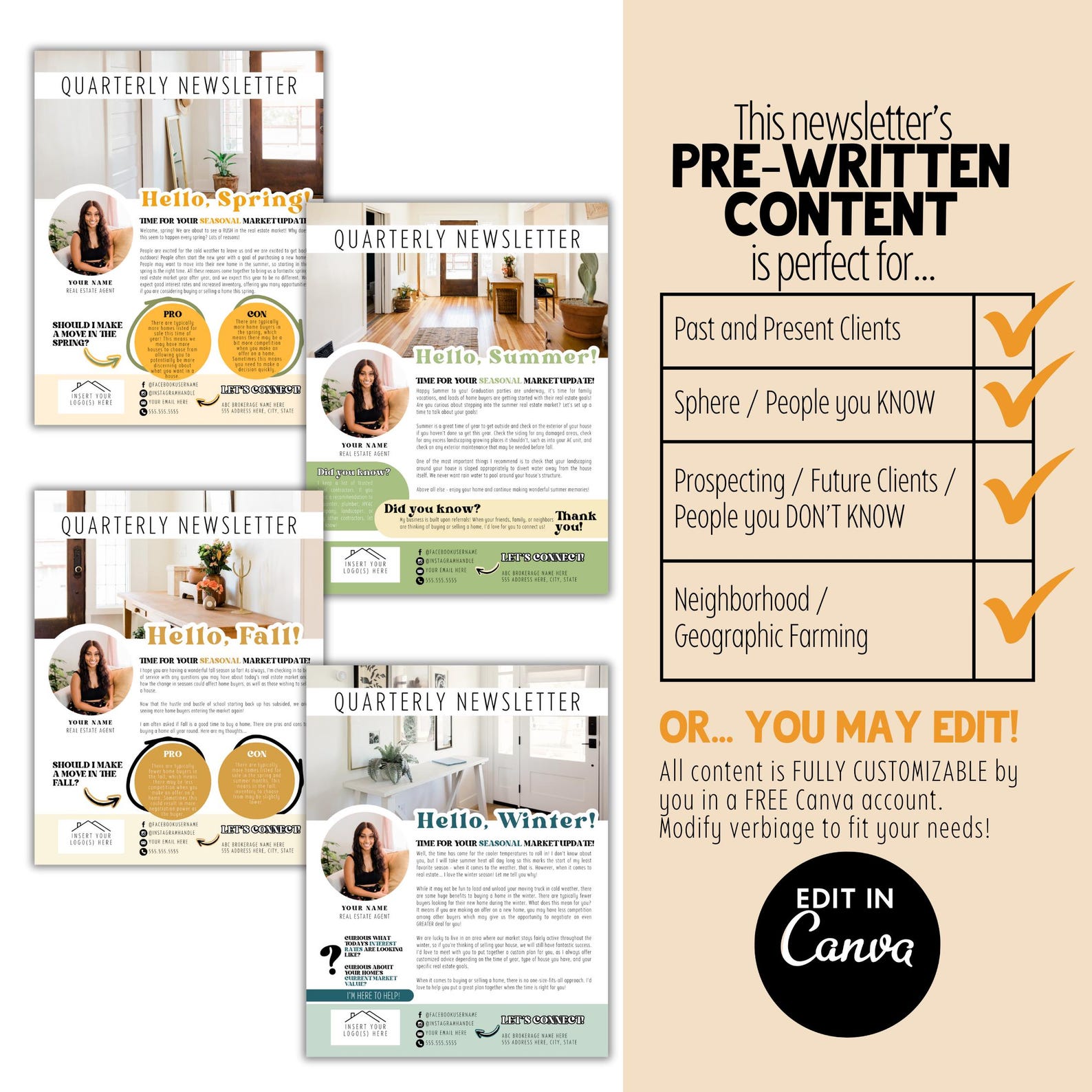 Customizable QUARTERLY NEWSLETTER for Prospecting Real Estate Clients ...