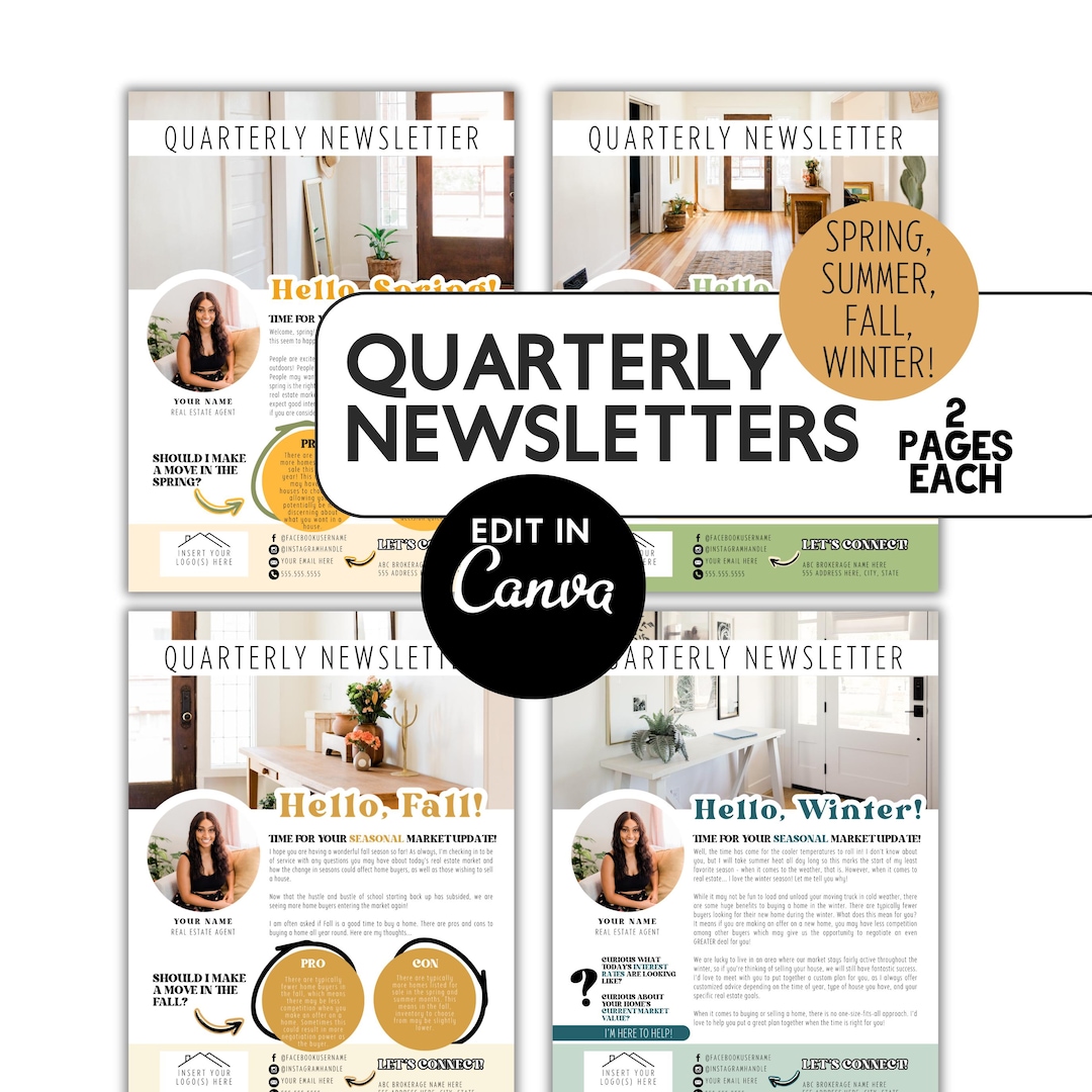Customizable QUARTERLY NEWSLETTER for Prospecting Real Estate Clients ...