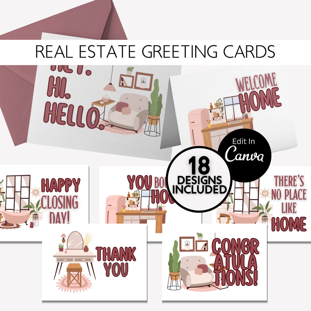 Downloadable Real Estate Greeting Cards | Bundle 18 Cards | EDITABLE ...