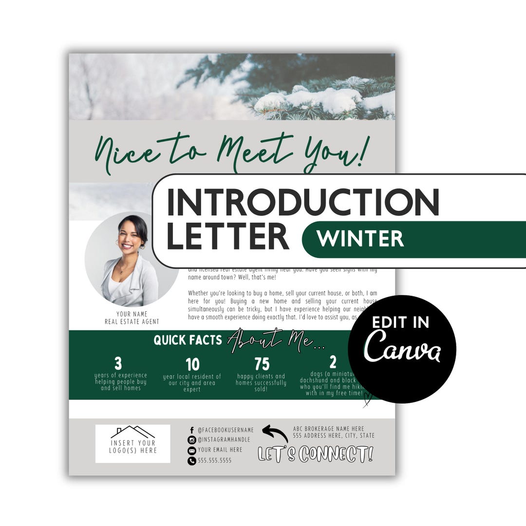 Customizable INTRODUCTION LETTER Flyer for Real Estate Agents | Winter ...