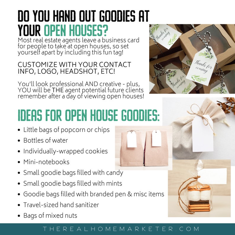 Customizable Open House Goodies Tag for Real Estate Realtor Open House ...