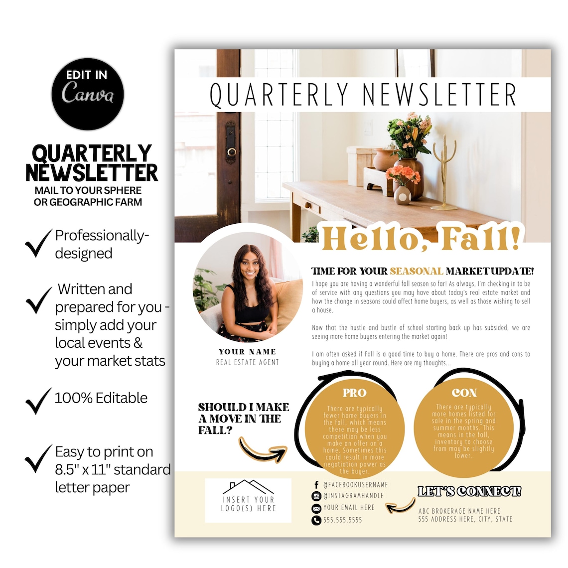 Customizable QUARTERLY NEWSLETTER for Prospecting Real Estate Clients ...