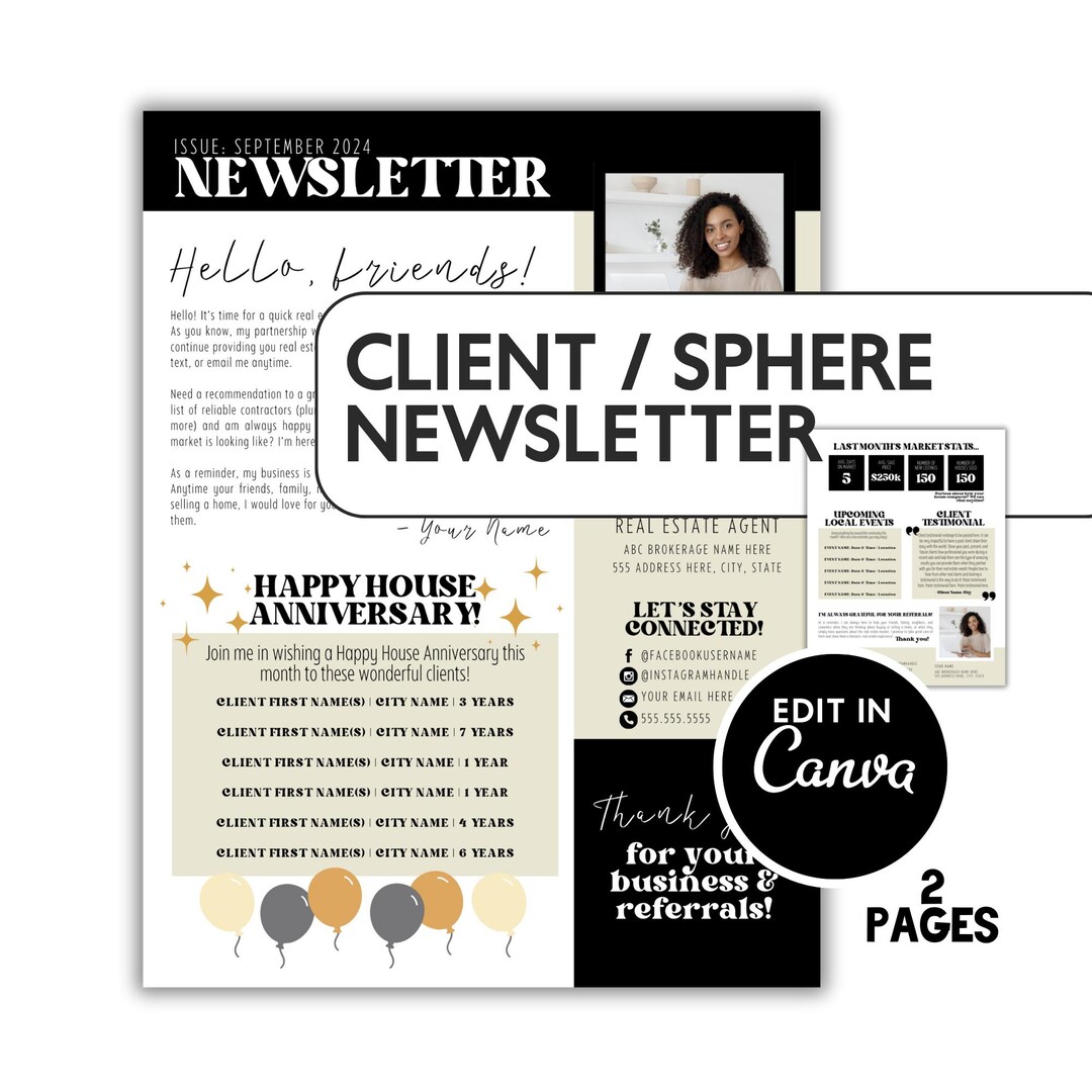 Customizable CLIENT NEWSLETTER Flyer for Real Estate Agents | Monthly ...