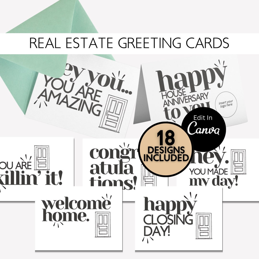 Downloadable Real Estate Greeting Cards | Bundle 18 Cards | EDITABLE ...
