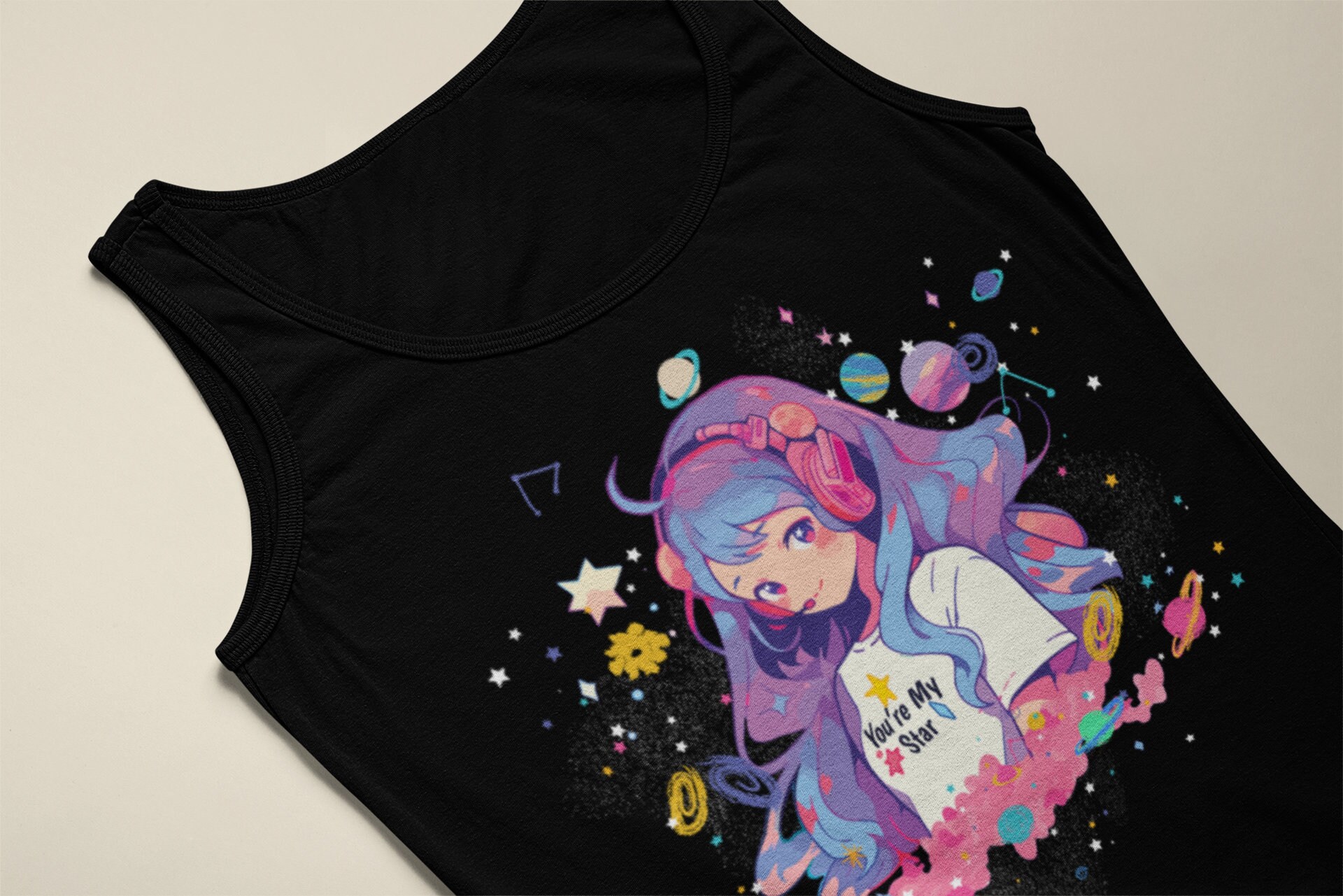 Galaxy Anime Girl Tank Top: Kawaii Japanese Waifu Clothing - Etsy