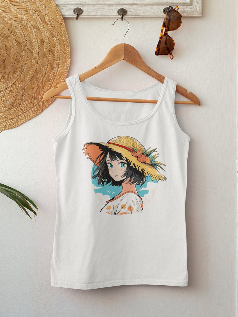 Straw Hat Anime Girl Summer Tank Kawaii Aesthetic Tank Top Japanese ...