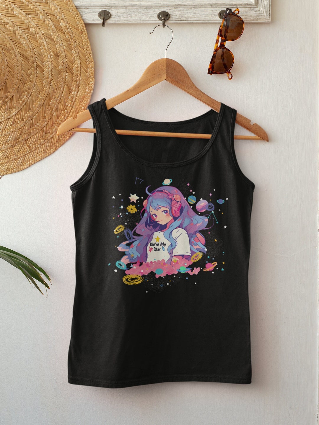 Galaxy Anime Girl Tank Top: Kawaii Japanese Waifu Clothing - Etsy