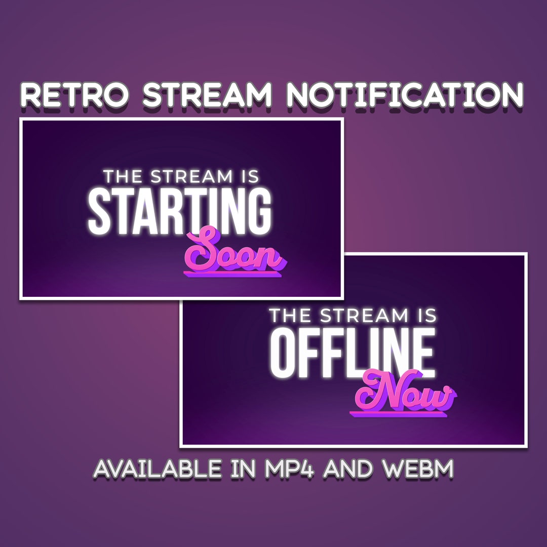 Retro Pink Purple Stream Overlay: Animated Twitch Starting/offline ...