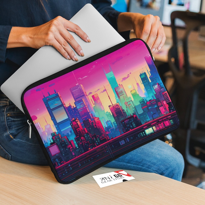 Retro Tablet Sleeve Cyberpunk City Skyline Tablet Case Lofi Vaporware ...