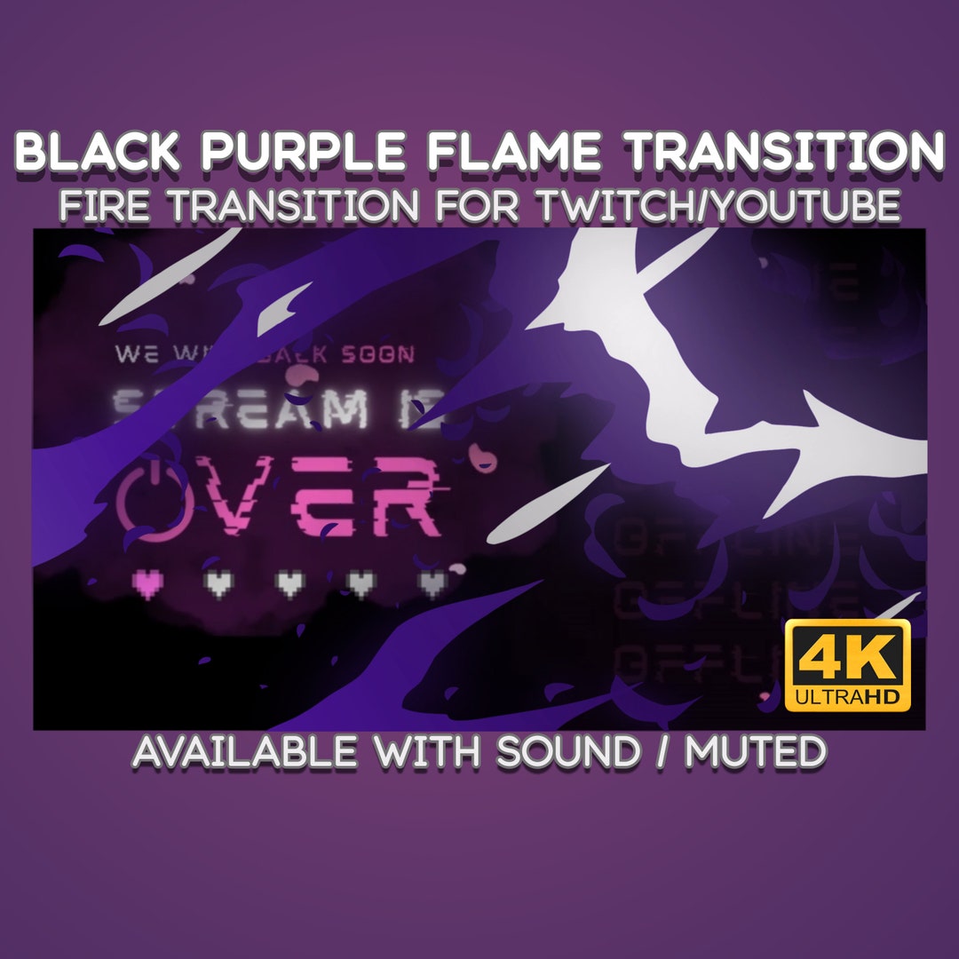 Black Purple Fire Cartoon Transition Fire Twitch Streamer Elements ...