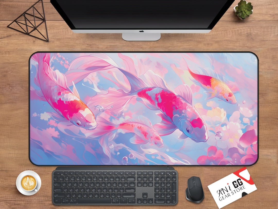 Japanese Koi Fish Desk Mat Custom Pink Koi Mousepad Koi Illustration ...