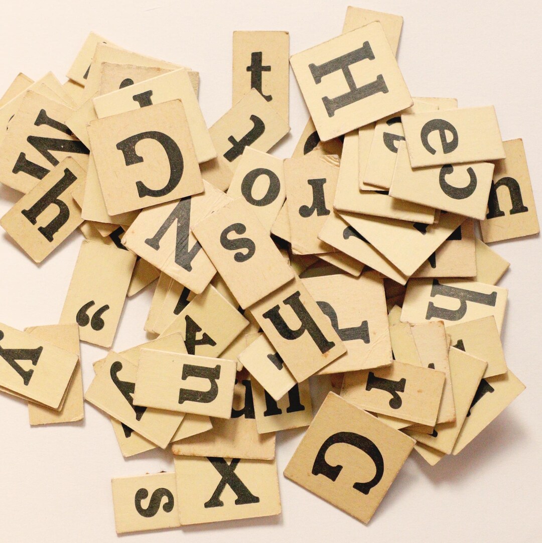 Vintage Letter Tiles Lot, Alphabet Card Stock Letters 60 Letters ...
