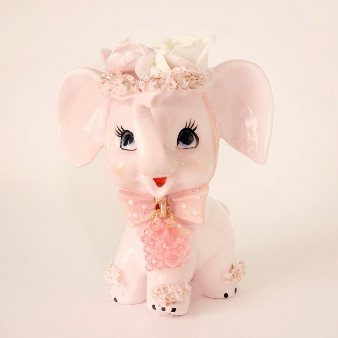 Vintage NAPCO Pink Elephant Figurine, 1950s Spaghetti Ceramic - AS IS ...