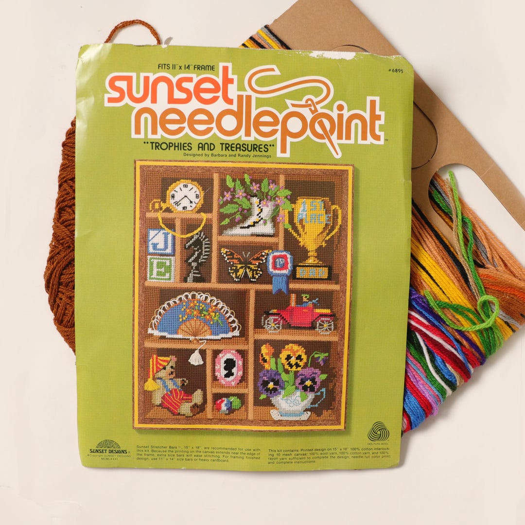 Vintage Needlepoint KIT, 1970s Craft Kit, Trophies and Treasures ...