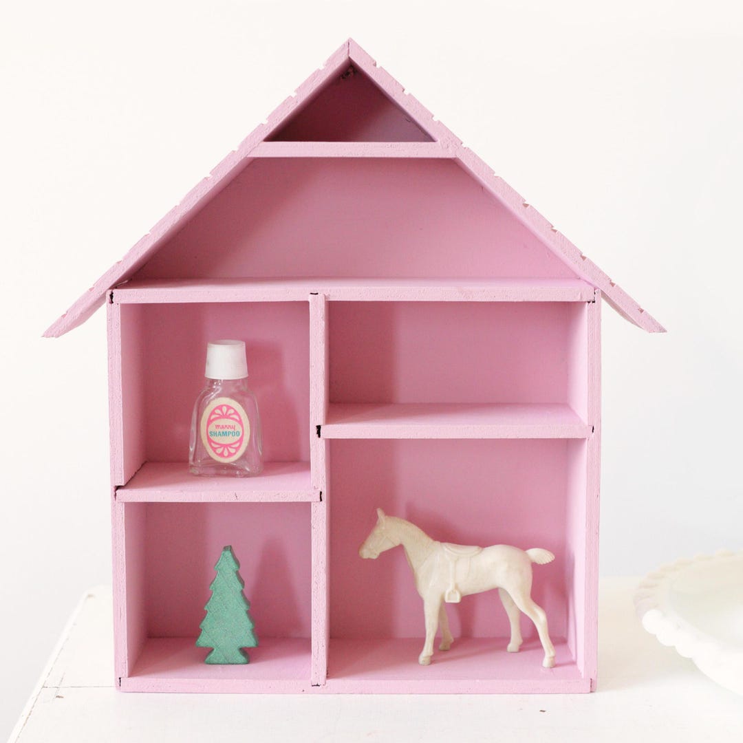 Trinket House Shelf, Upcycled Vintage, Wooden House Shaped Wall Shelf ...