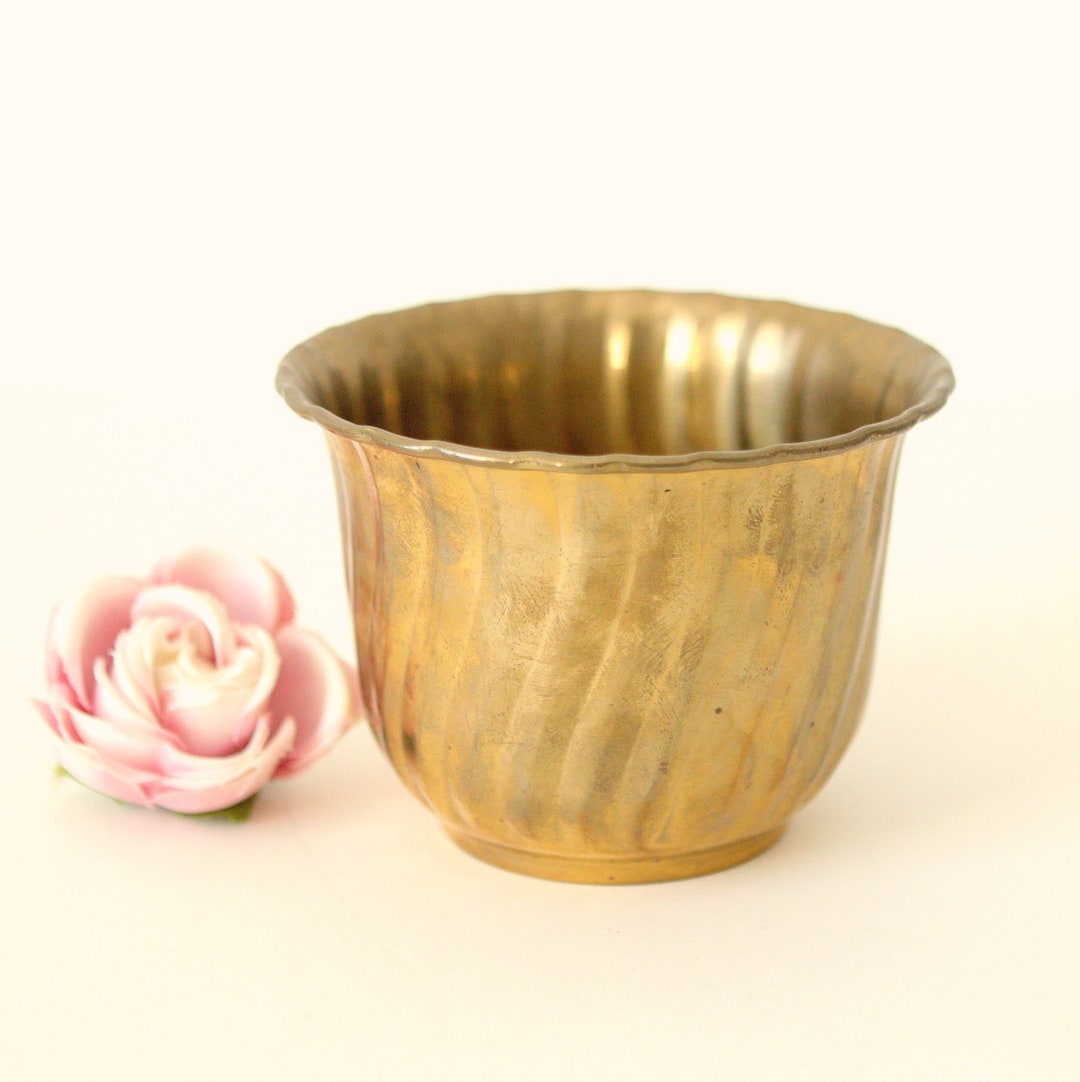 Vintage Small Brass Planter, Mini Brass Container, Brass Vase, Indoor ...