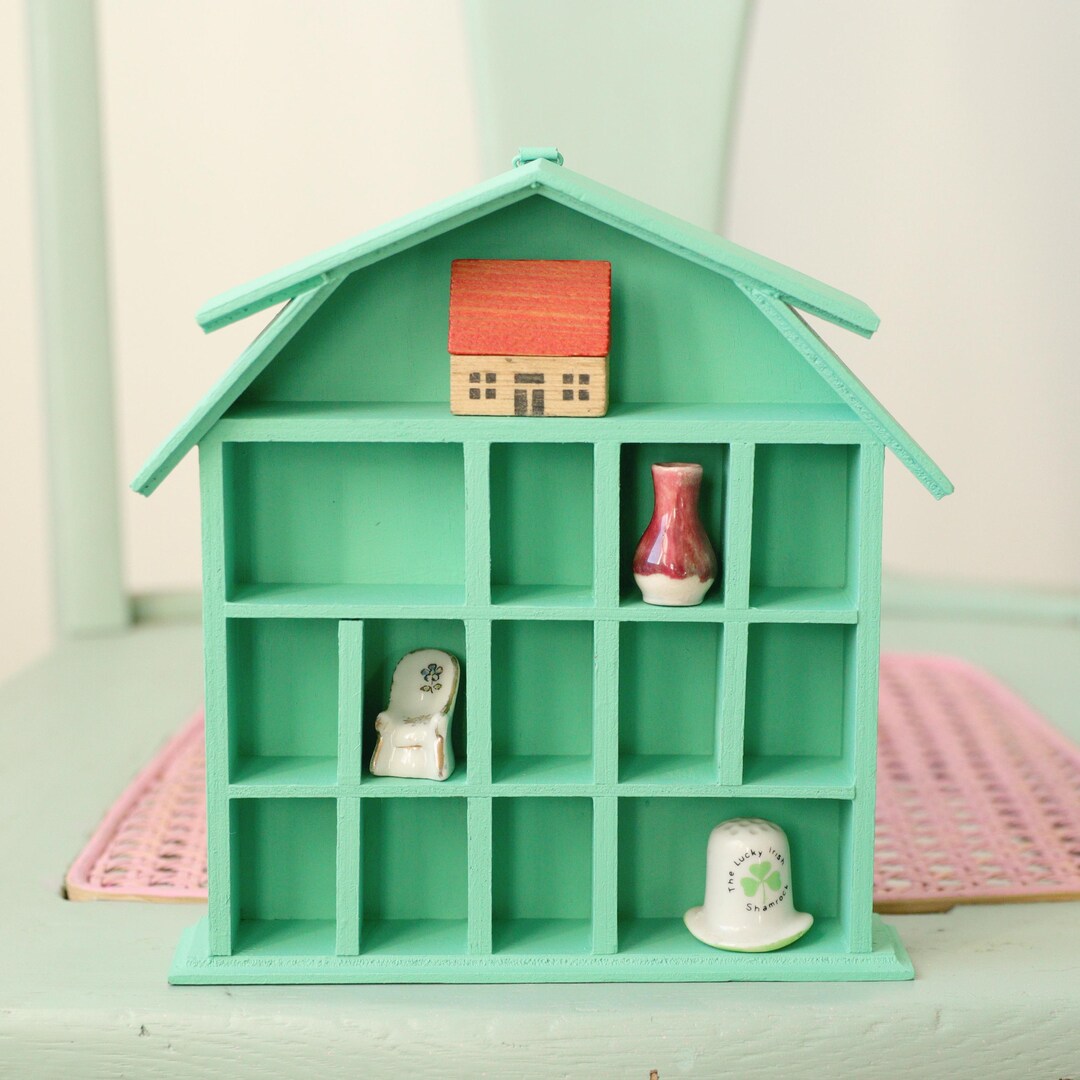 Trinket House Shelf, Upcycled Vintage, Wooden House Shaped Wall Shelf ...