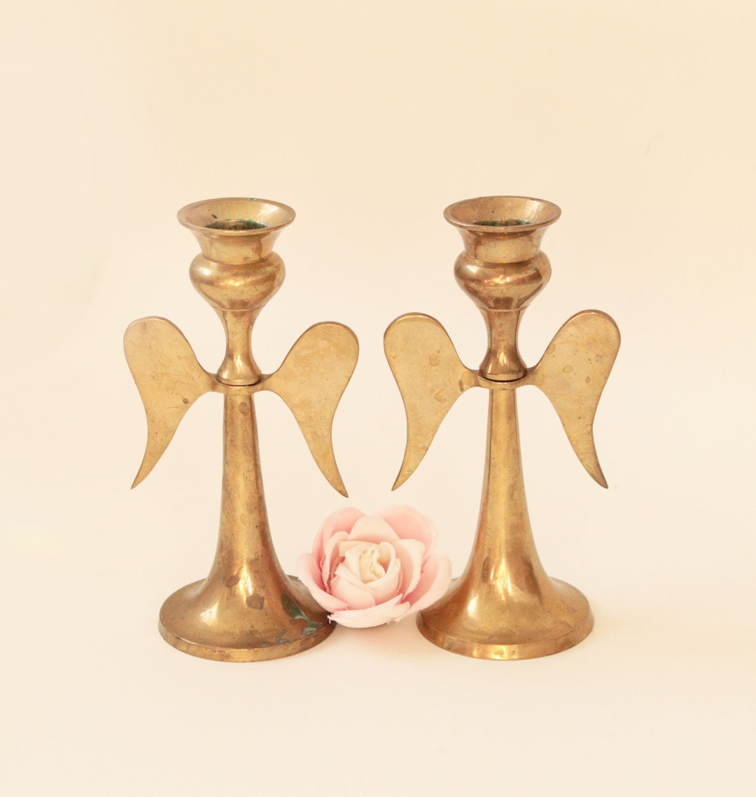 Vintage Brass Candlestick Pair, Double Candlesticks, Matching Pair ...