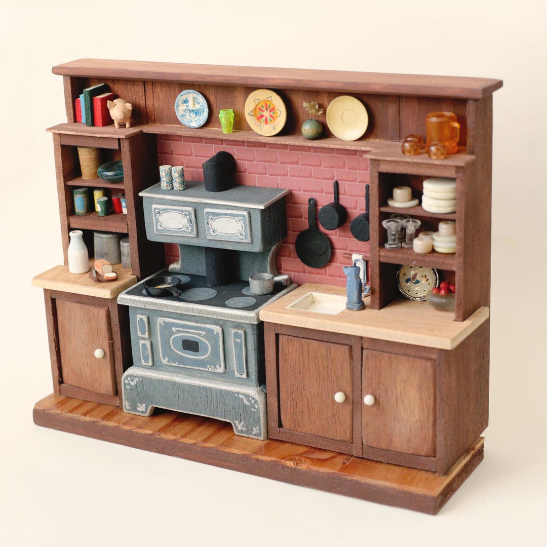 Vintage Wooden Miniature Dollhouse Kitchen Display Room - Etsy