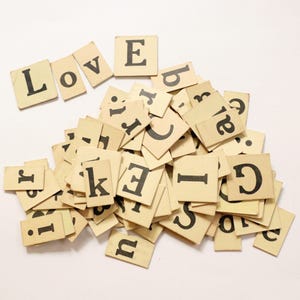 Vintage Letter Tiles Lot, Alphabet Card Stock Letters 60 Letters ...