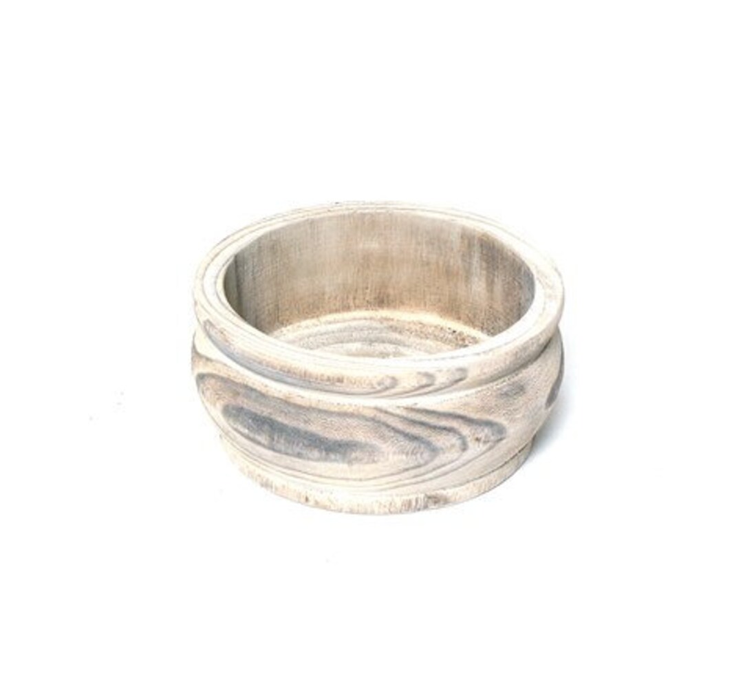 Round Natural Low Wooden Pot | White Washed Wooden Decor | Wood Pot ...