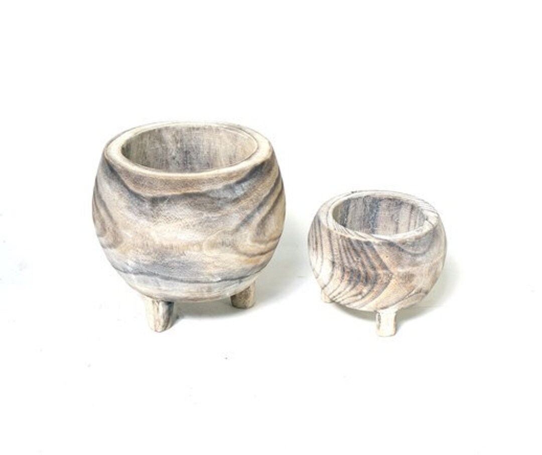 Small Round Natural Wooden Pot | White Washed Wooden Pot| Wood Pot ...