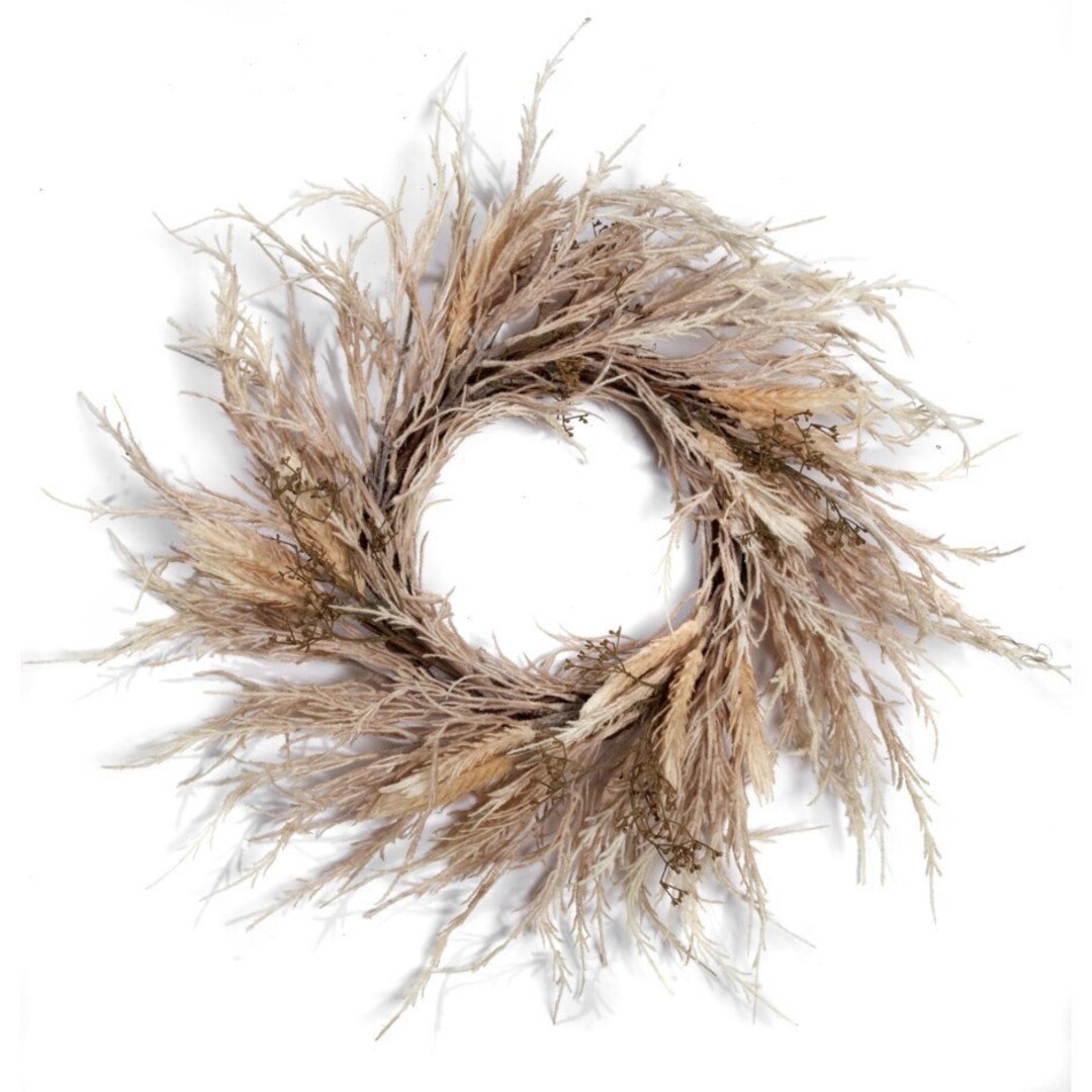 20" Faux Pampas Grass Wreath | Natural Cream Pampas Wreath | Wreath ...