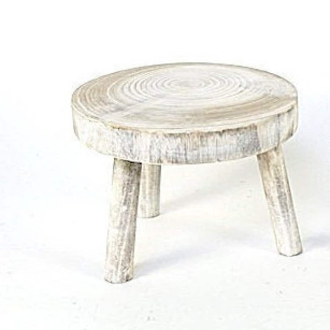 Round Wooden Stool White Washed Wood Stool Wooden Stool With Legs ...