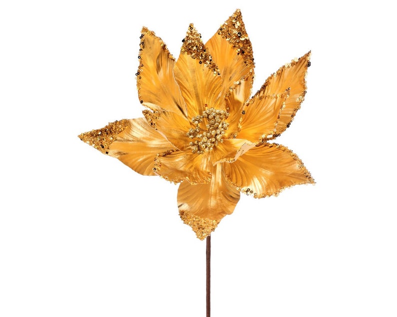 20 Gold Metallic Poinsettia Flower Stem Christmas - Etsy UK