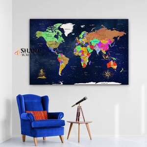 WORLD MAP CANVAS Wall Art Print, Large World Map Wall Art, Kids World ...
