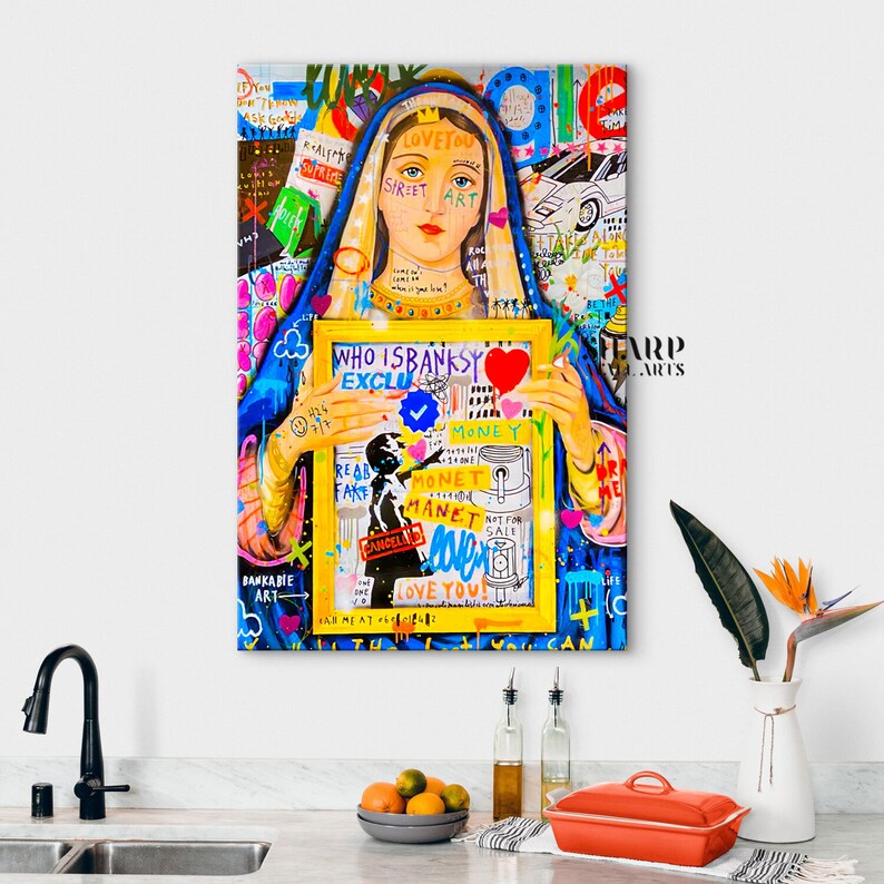 BANKSY WALL ART Banksy Canvas Banksy Mary With Banksy Balloon - Etsy