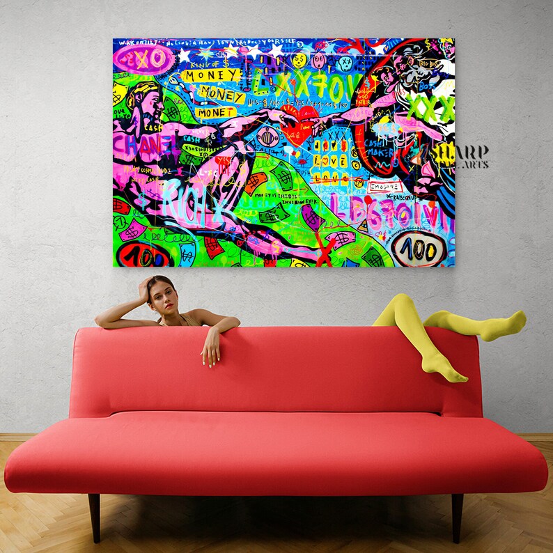 The Creation of Adam Graffiti CANVAS Wall ART PRINT Famous | Etsy