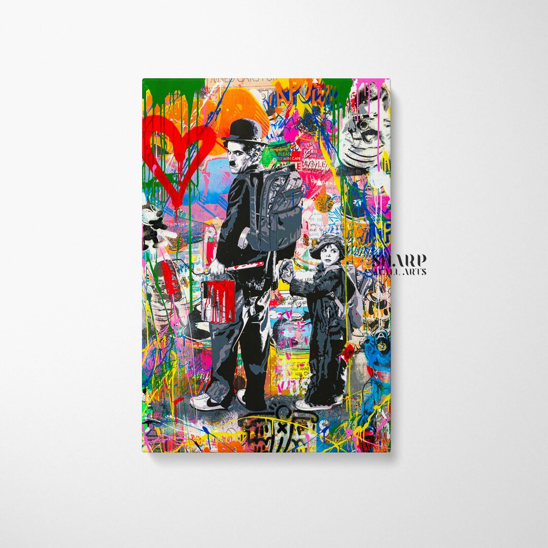 BANKSY WALL ART Banksy Canvas Banksy Chaplin Kid Banksy Kid Painting ...