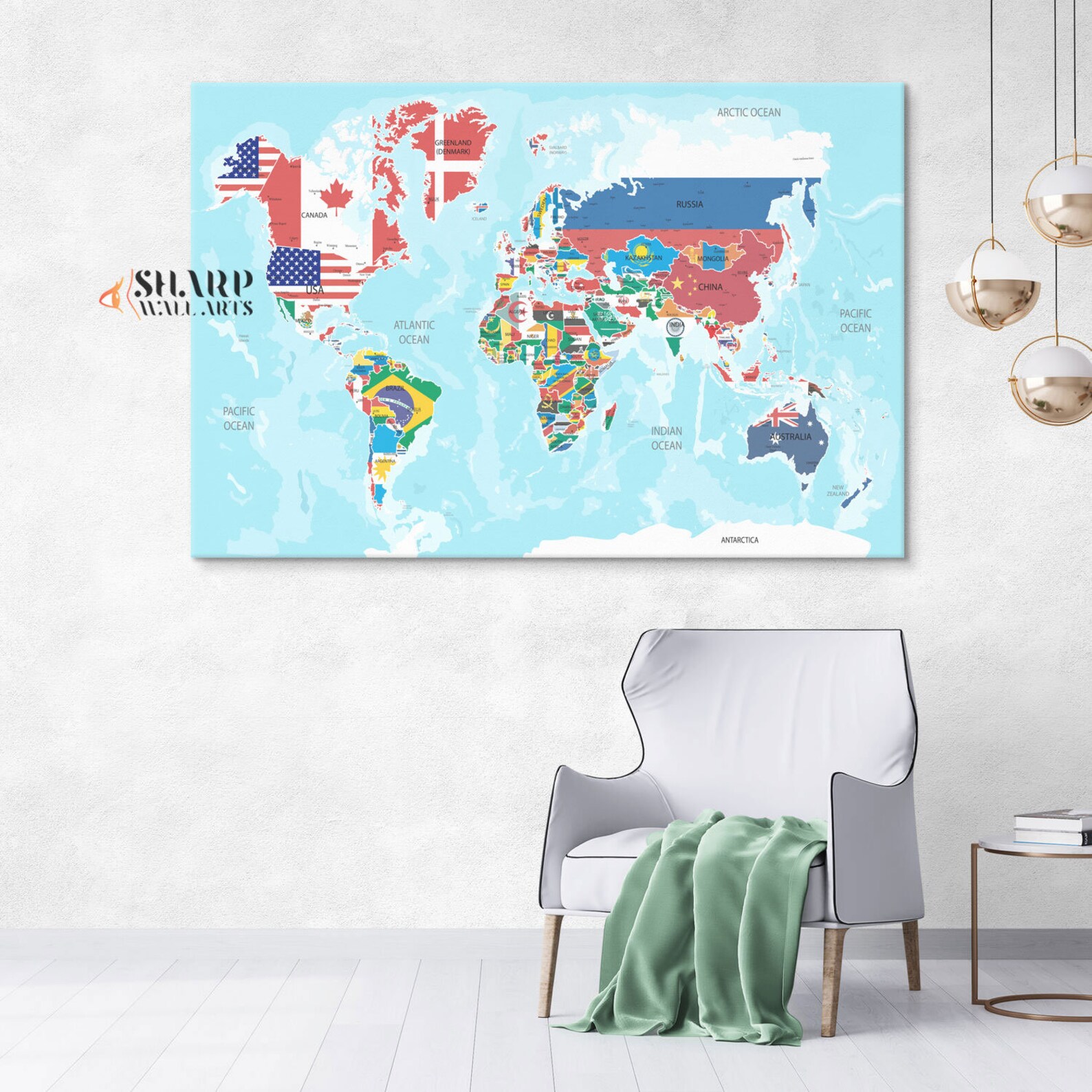 World Map Large Canvas With Countries Flags World Maps Canvas - Etsy