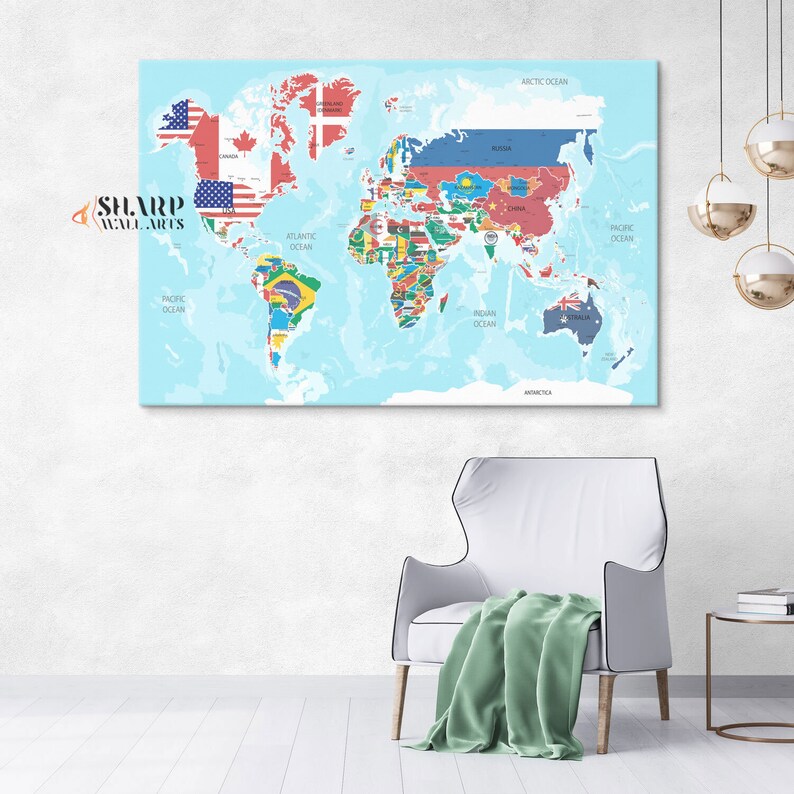 World Map Large Canvas With Countries Flags World Maps Canvas - Etsy
