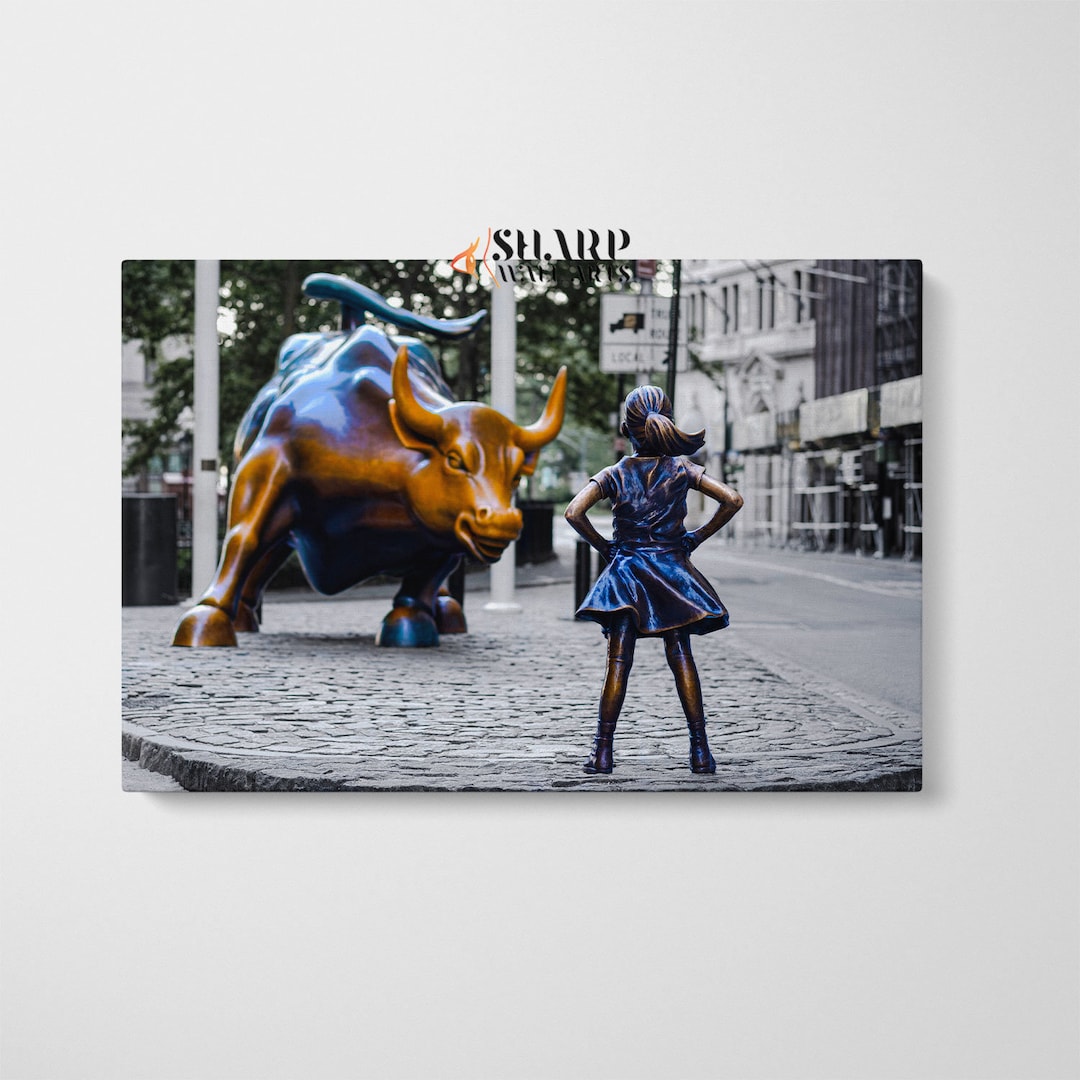 FEARLESS GIRL and BULL Canvas Wall Art Print, Wall Street Wall Art ...