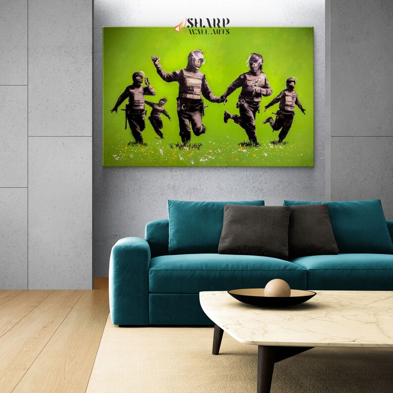 BANKSY WALL ART Banksy Canvas Banksy Riot Police in the Field - Etsy