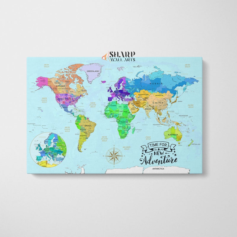 World Map Canvas - Etsy