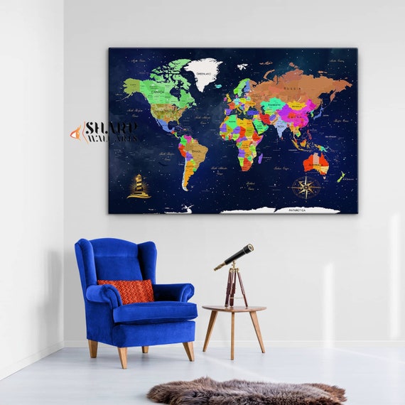 WORLD MAP CANVAS Wall Art Print Large World Map Wall Art | Etsy