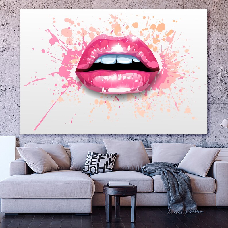 Pink Lip Wall Art Lip Canvas Fashion Canvas Pink Wall Art | Etsy