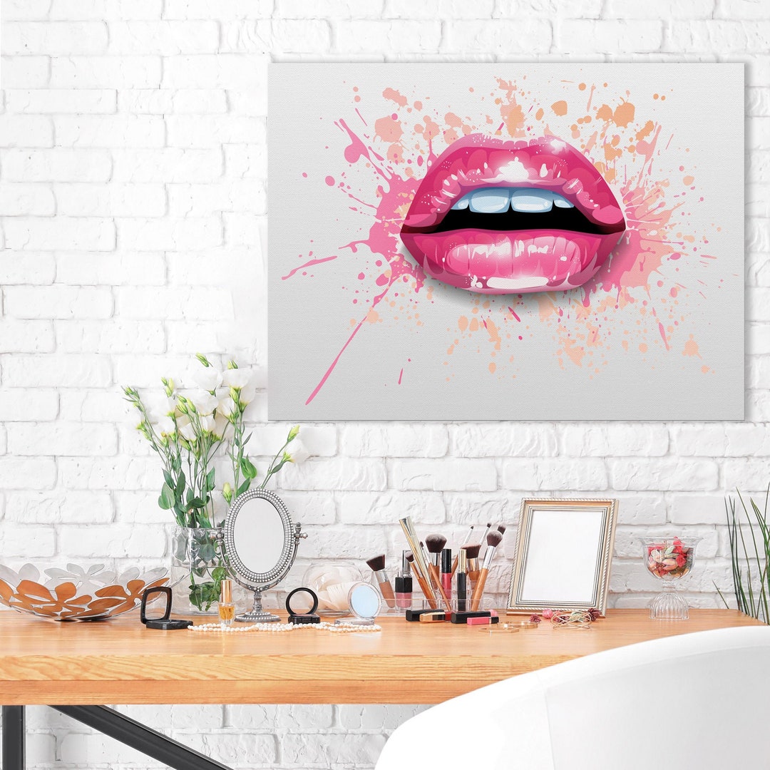Pink Lip Wall Art Lip Canvas Fashion Canvas Pink Wall Art - Etsy