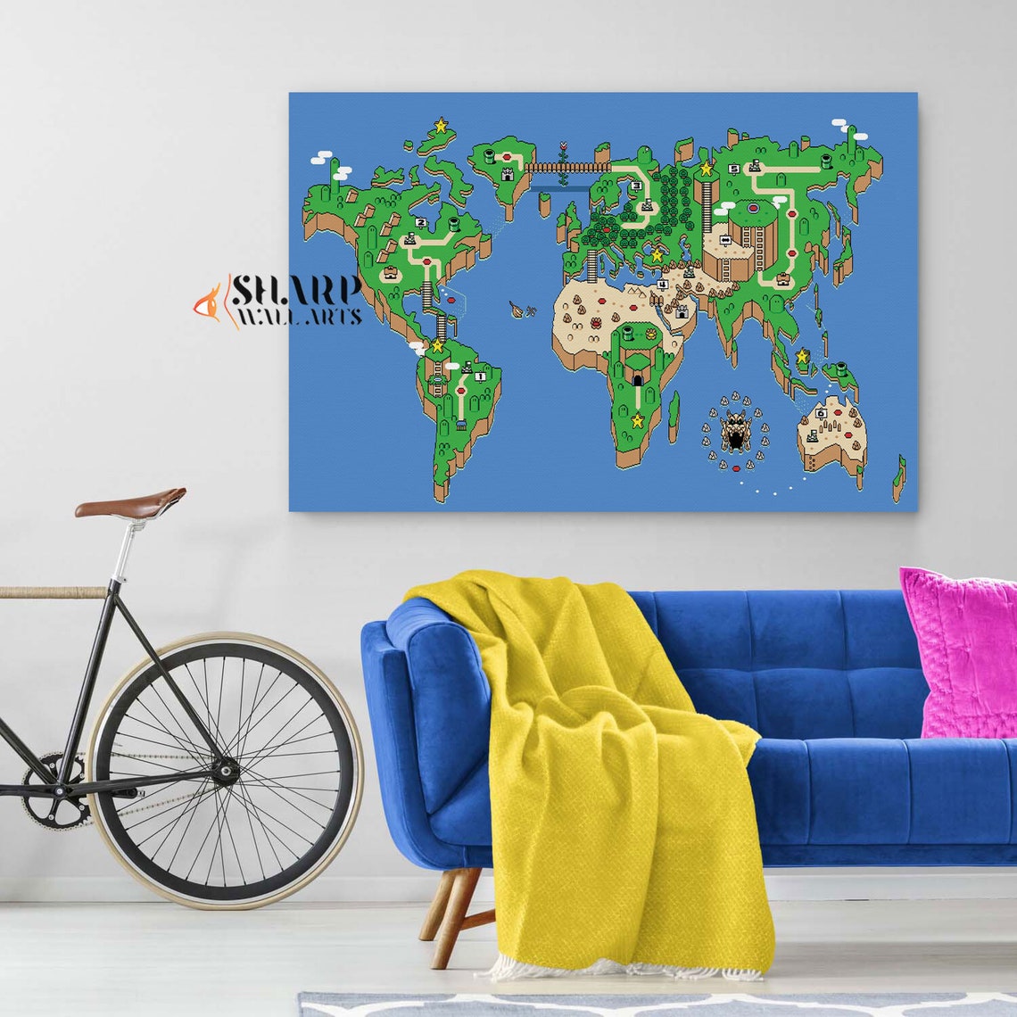 SUPER MARIO Wall ART Canvas Print Super Mario World Map - Etsy