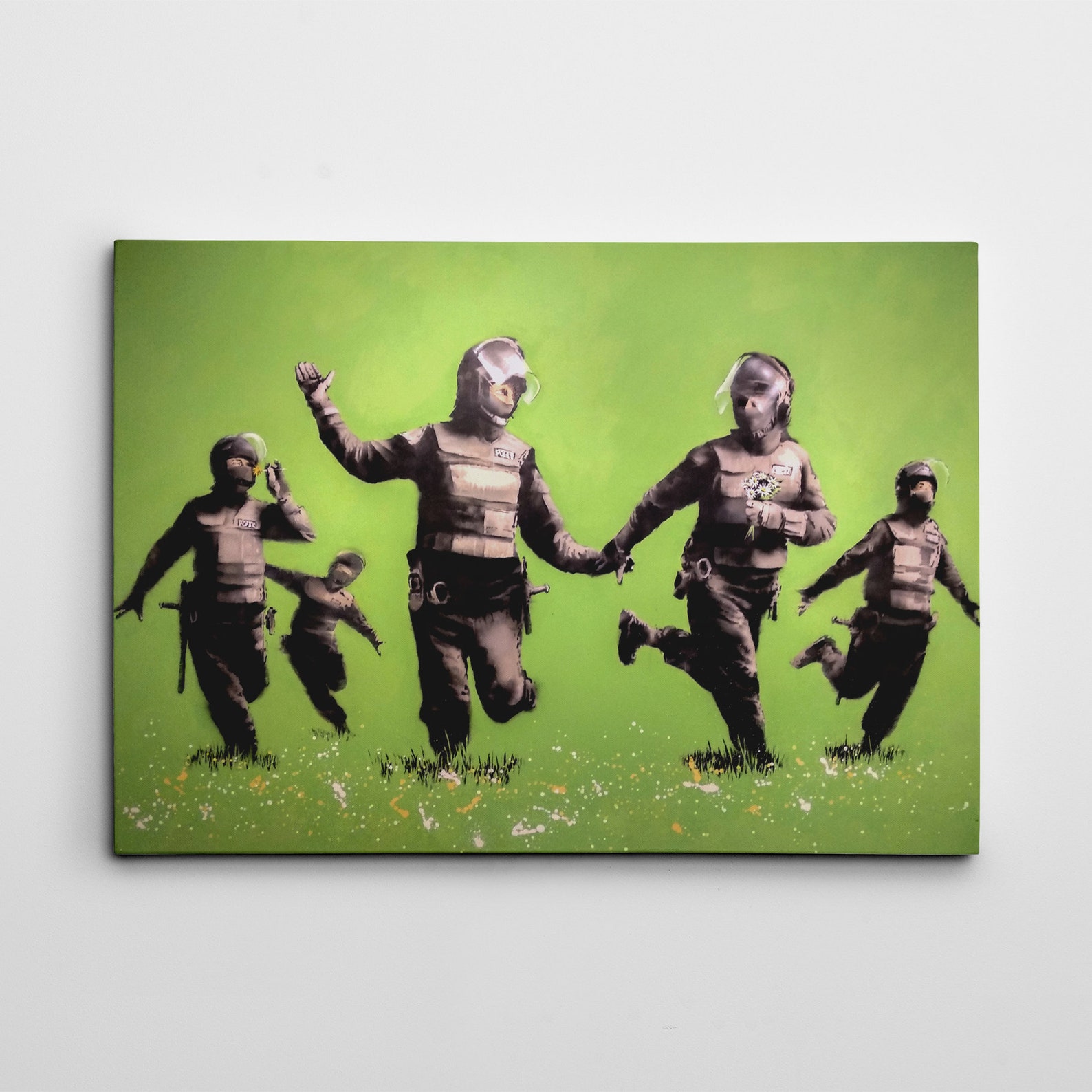 Banksy Riot Police In The Field Peace Wall Art Canvas Print | Etsy