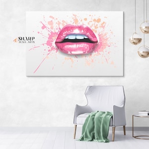 Pink Lip Wall Art, Lip Canvas, Fashion Canvas, Pink Wall Art, Designer ...