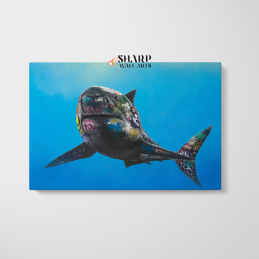 GRAFFITI WALL ART Banksy Graffiti Shark Wall Art Street Art Print ...