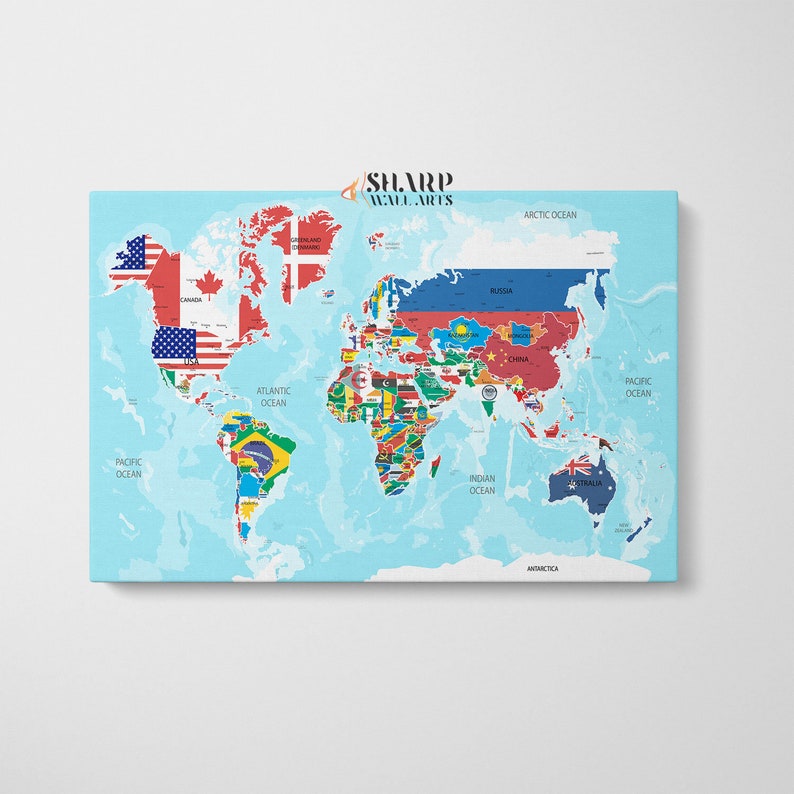 World Map Large Canvas With Countries Flags World Maps Canvas - Etsy